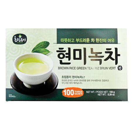 Green Tea with Brown Rice 0.05oz(1.5g) 100 Tea Bags - H Mart