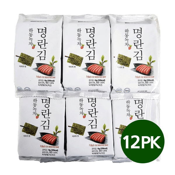 Green Tea Pollock Roe Seasoned Laver(GIM) 0.21 Oz (6g) 12 Pack - H Mart
